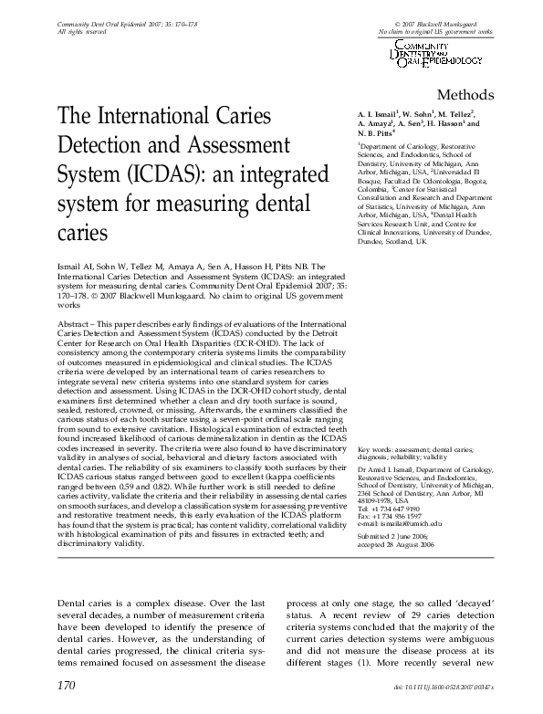(PDF) The International Caries Detection and Assessment System (ICDAS): an integrated system for ...