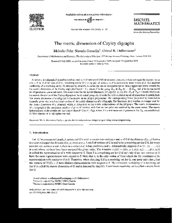 (PDF) The metric dimension of Cayley digraphs
