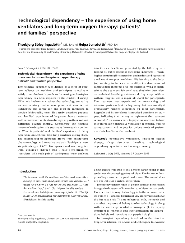 (PDF) Technological dependency - the experience of using home ventilators and long-term oxygen ...