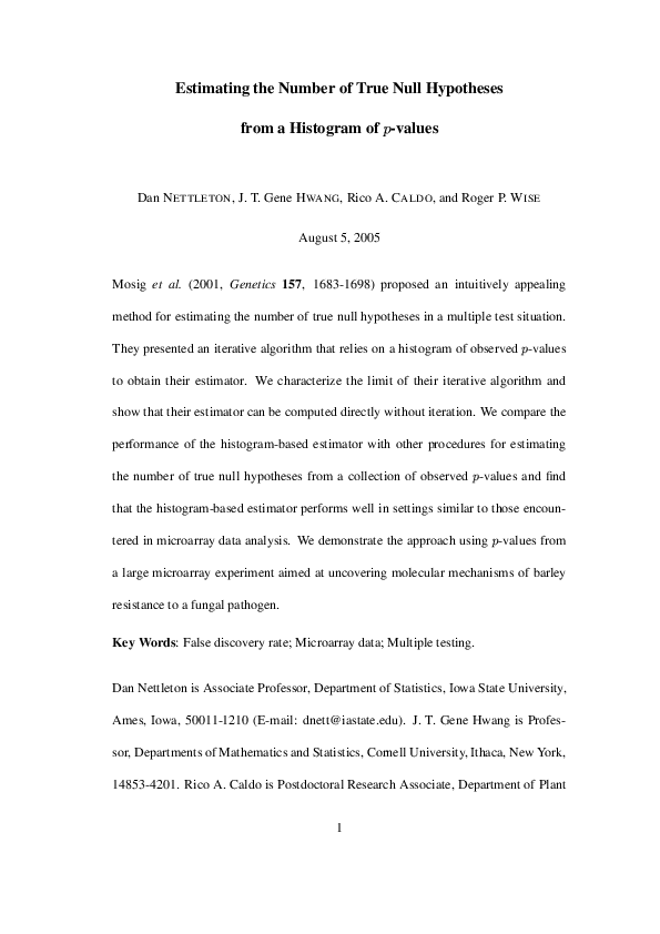 (PDF) Estimating the number of true null hypotheses from a histogram of ...