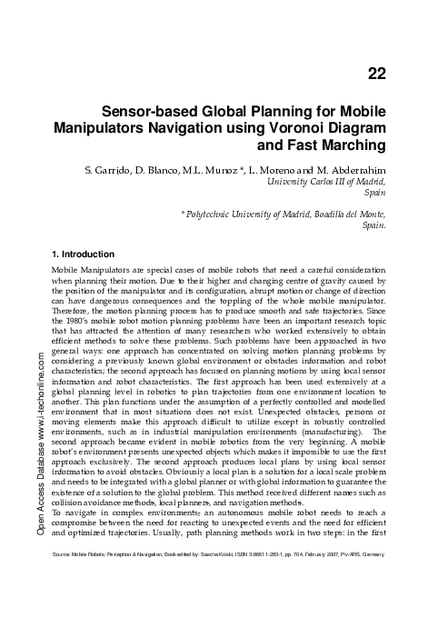 (PDF) Sensor-based Global Planning for Mobile Manipulators Navigation Using Voronoi Diagram and ...