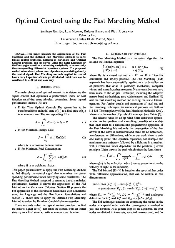 (PDF) Optimal control using the Fast Marching Method