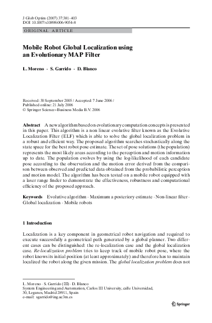 Pdf Mobile Robot Global Localization Using An Evolutionary Map Filter