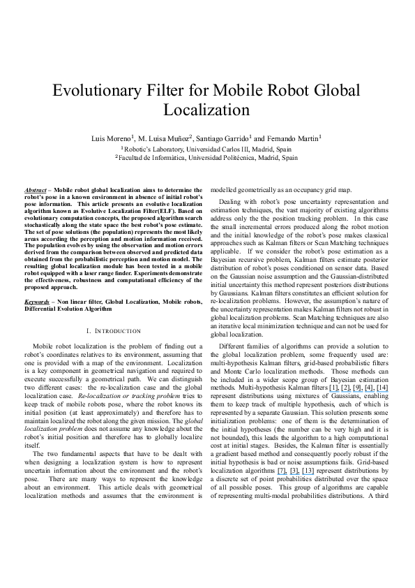 (PDF) Evolutionary Filter for Mobile Robot Global Localization