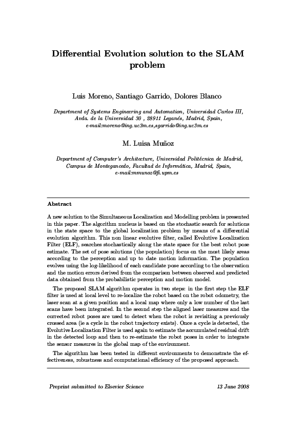 (PDF) Differential evolution solution to the SLAM problem