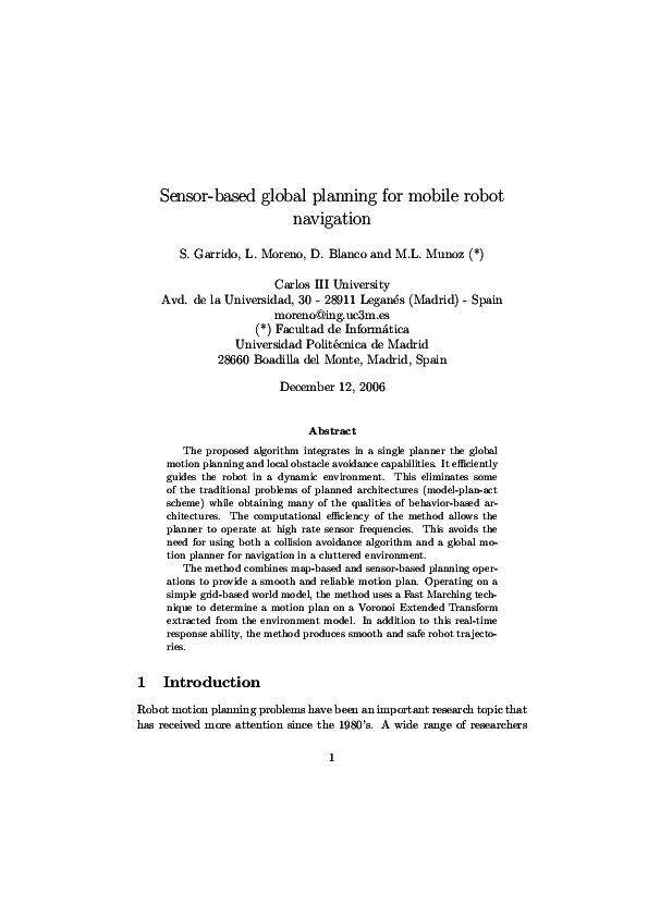 Pdf Sensor Based Global Planning For Mobile Robot Navigation