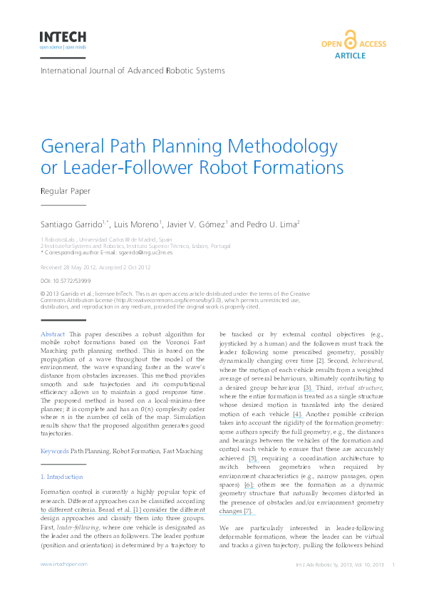 (PDF) General Path Planning Methodology for Leader-Follower Robot Formations