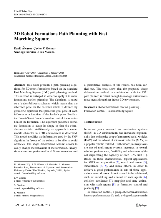(PDF) 3D Robot Formations Path Planning with Fast Marching Square