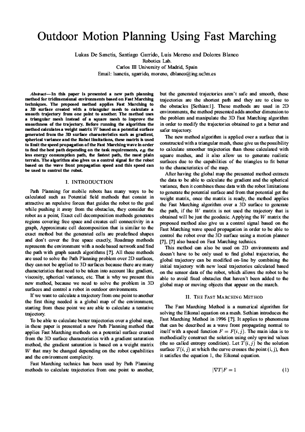 (PDF) Outdoor motion planning using fast marching