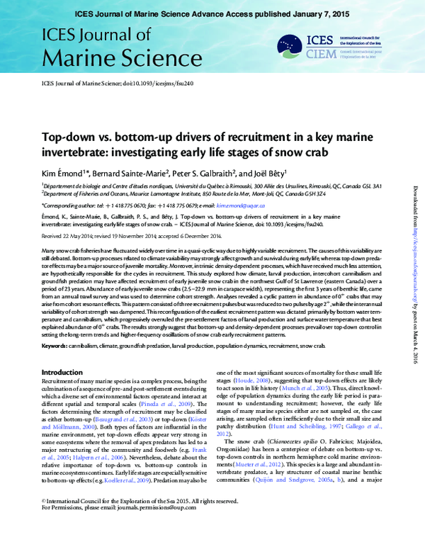 (PDF) Top-down vs. bottom-up drivers of recruitment in a key marine ...