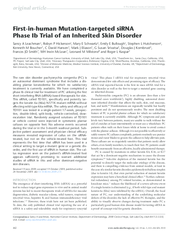 (PDF) First-in-human Mutation-targeted siRNA Phase Ib Trial of an ...