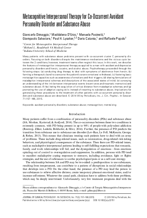 (PDF) Metacognitive interpersonal therapy for co-occurrent avoidant personality disorder and ...