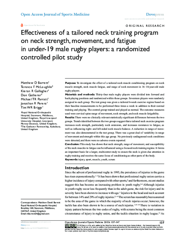 (PDF) Effectiveness of a tailored neck training program on neck ...