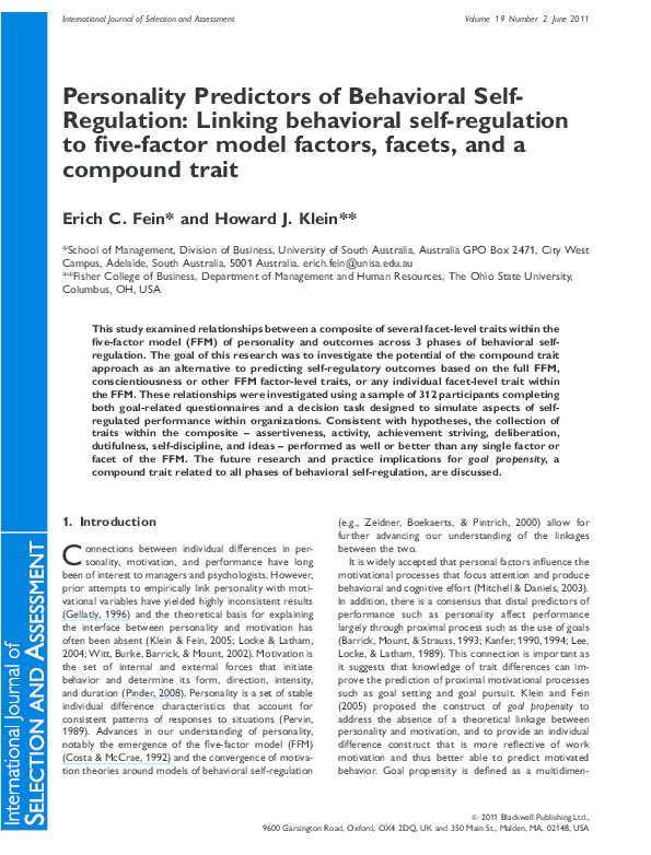 (PDF) Personality Predictors of Behavioral Self-Regulation: Linking ...