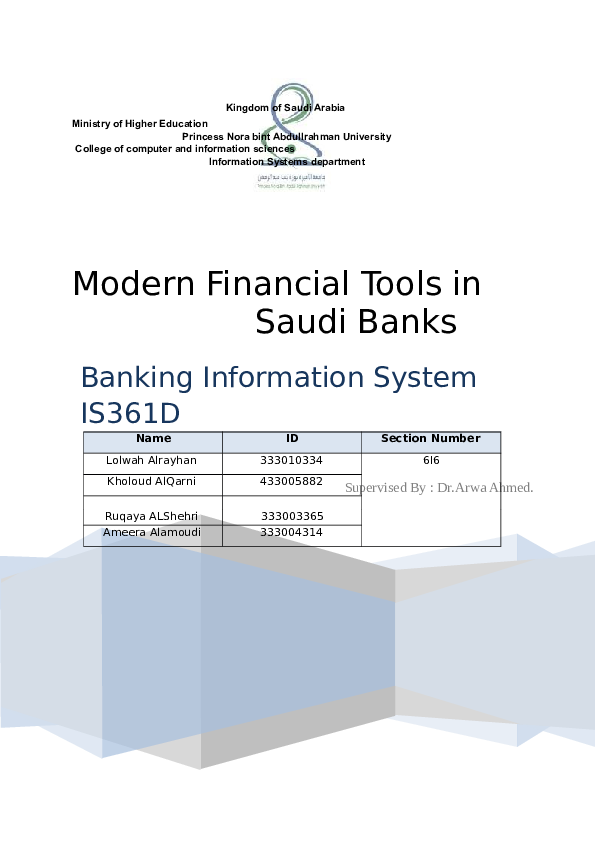 Kingdom of Saudi Arabia Ministry of Higher Education Modern Financial ...