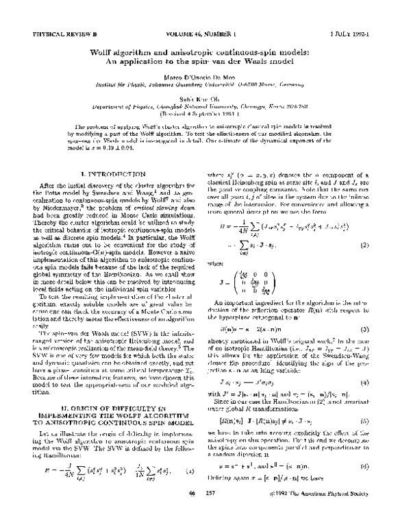 (PDF) Wolff algorithm and anisotropic continuous-spin models: An application to the spin-van der ...
