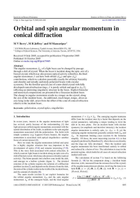 (PDF) Orbital and spin angular momentum in conical diffraction