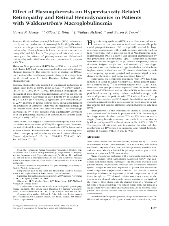(PDF) Effect of Plasmapheresis on Hyperviscosity-Related Retinopathy ...