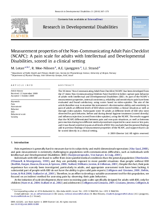 (PDF) Measurement properties of the Non-Communicating Adult Pain ...