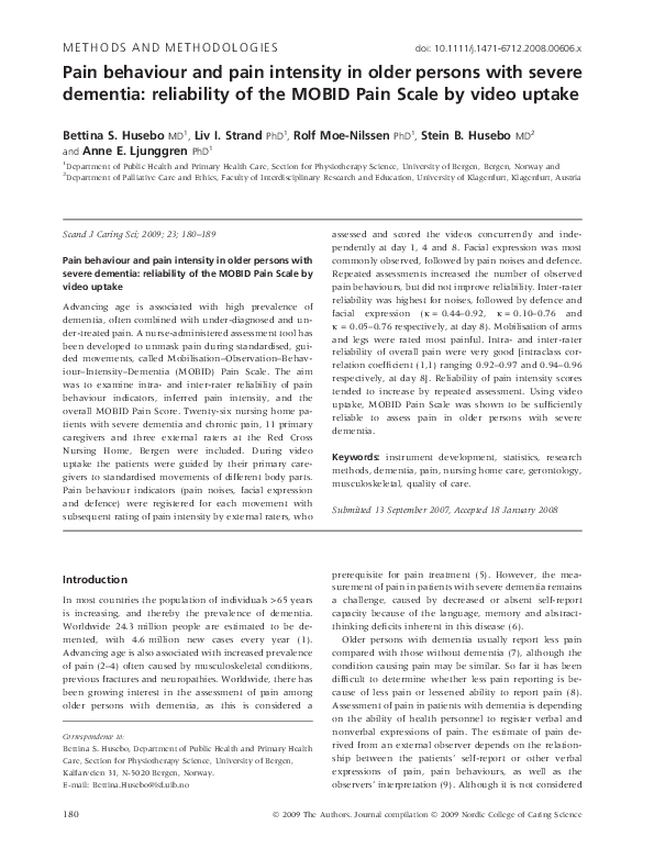 (PDF) Pain behaviour and pain intensity in older persons with severe ...