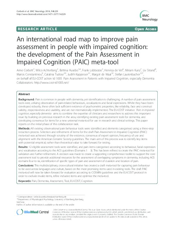 (PDF) An international road map to improve pain assessment in people ...