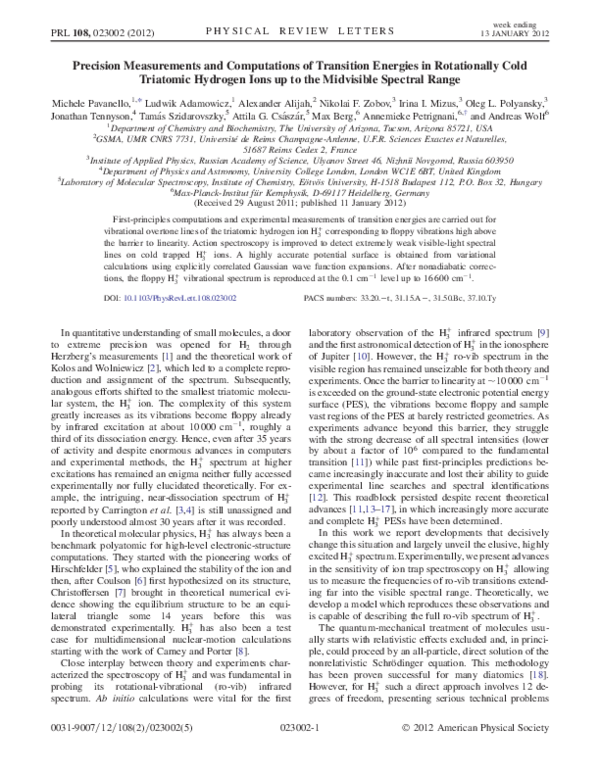 (PDF) Precision Measurements and Computations of Transition Energies in ...