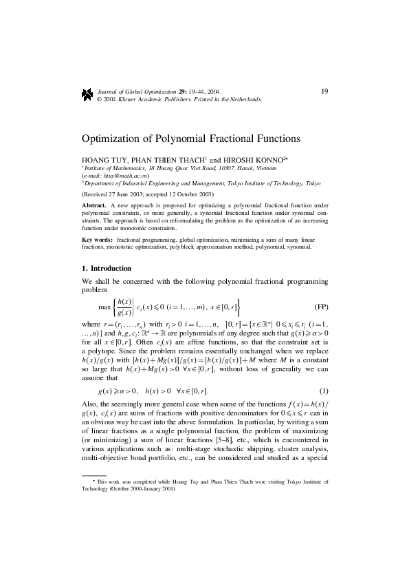 (PDF) Optimization of Polynomial Fractional Functions