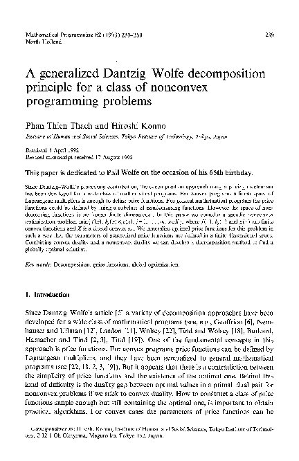 Pdf A Generalized Dantzig—wolfe Decomposition Principle For A Class Of Nonconvex Programming