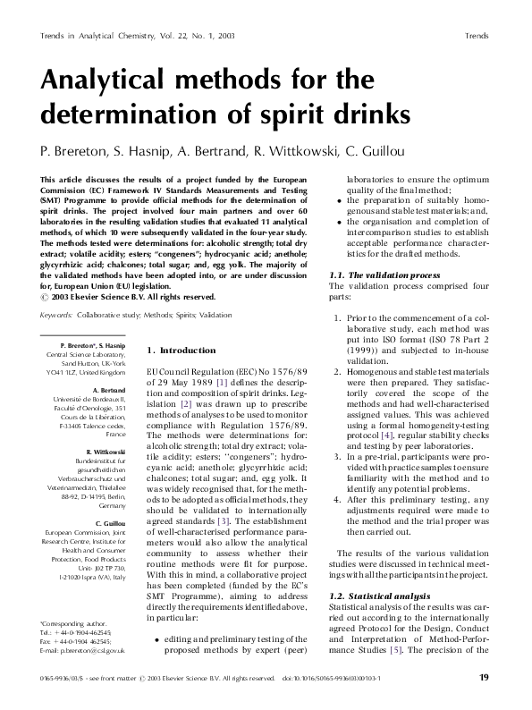 (PDF) Analytical methods for the determination of spirit drinks