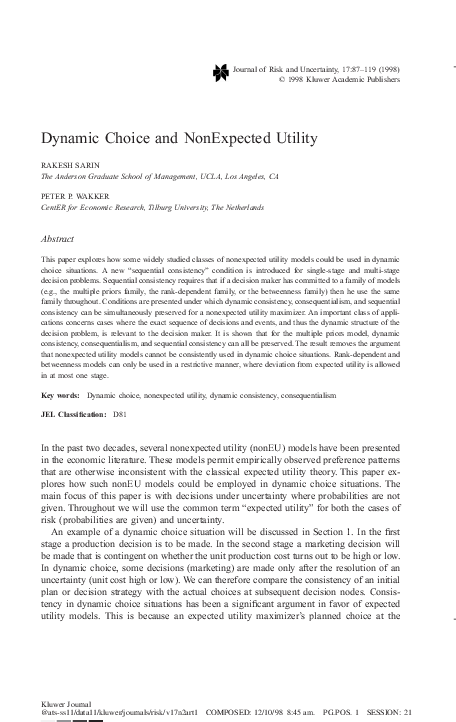 (PDF) Dynamic choice and nonexpected utility