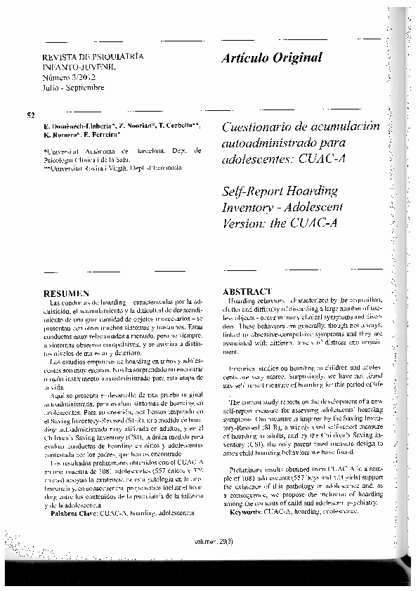 (PDF) Self-report Hoarding Inventory - Adolescent versión: The CUAC-A