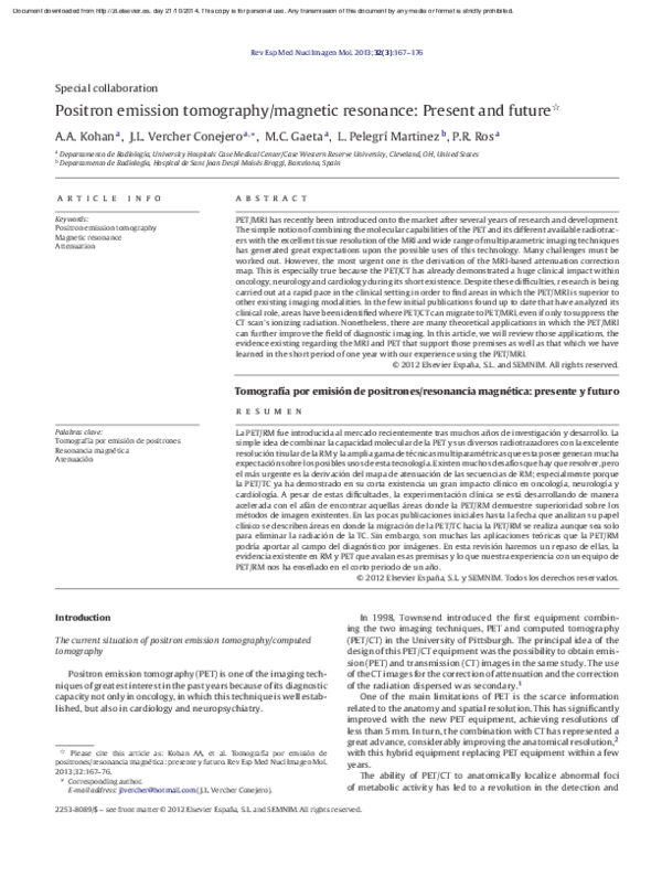 (PDF) Positron emission tomography/magnetic resonance imaging evaluation of lung cancer: Current ...