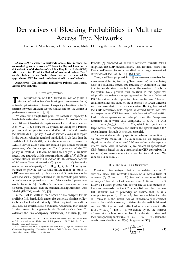(PDF) Derivatives of blocking probabilities in multirate access tree networks