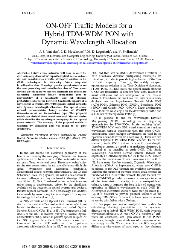 (PDF) ON-OFF traffic models for a hybrid TDM-WDM PON with dynamic wavelength allocation