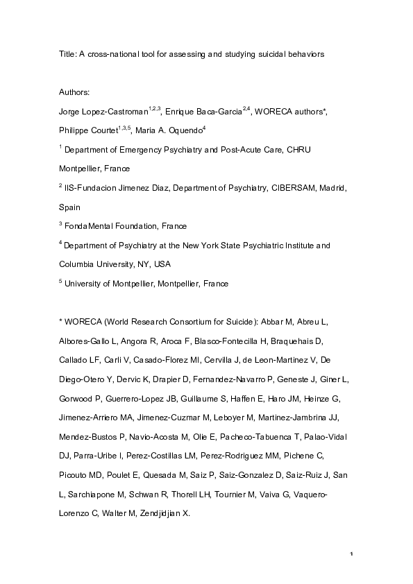 (PDF) Lopez-Castroman J, Baca-Garcia E, World Research Consortium For ...