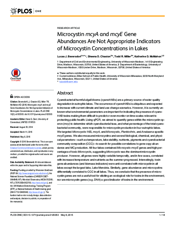 (PDF) Microcystin mcyA and mcyE Gene Abundances Are Not Appropriate ...