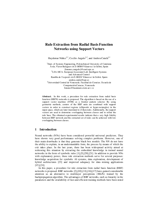 (PDF) Rule Extraction from Radial Basis Function Networks by Using Support Vectors