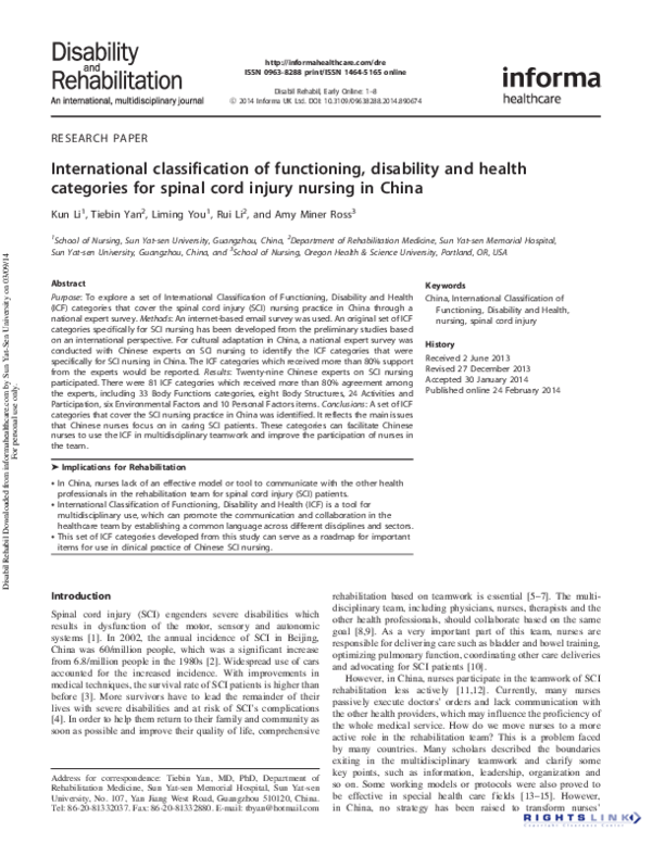 (PDF) The International Classification of Functioning, Disability and ...