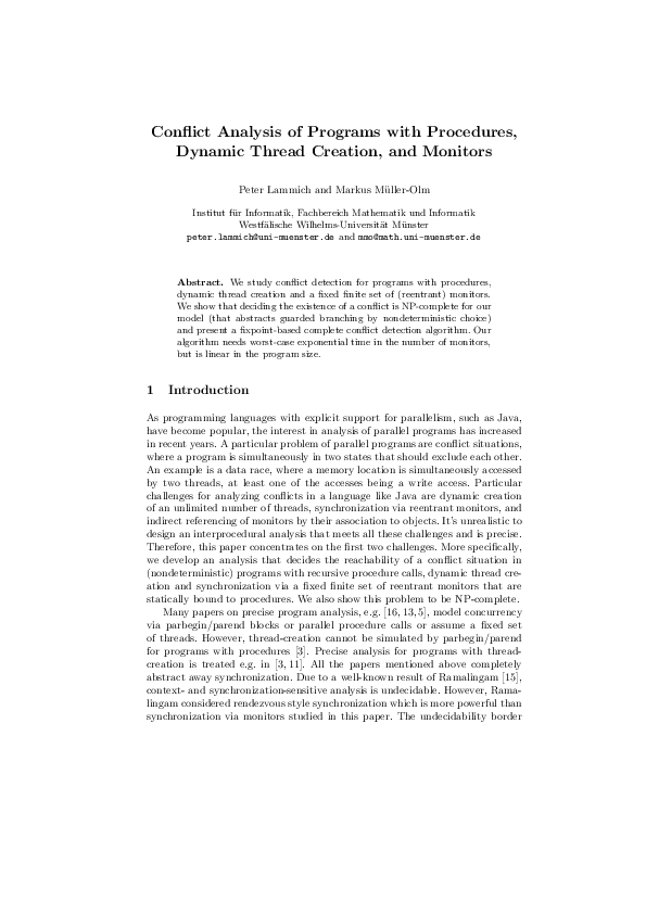 (PDF) Conflict Analysis of Programs with Procedures, Dynamic Thread ...