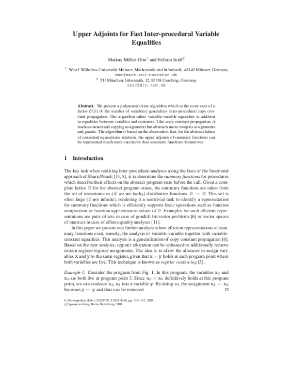 (PDF) Upper Adjoints for Fast Inter-procedural Variable Equalities