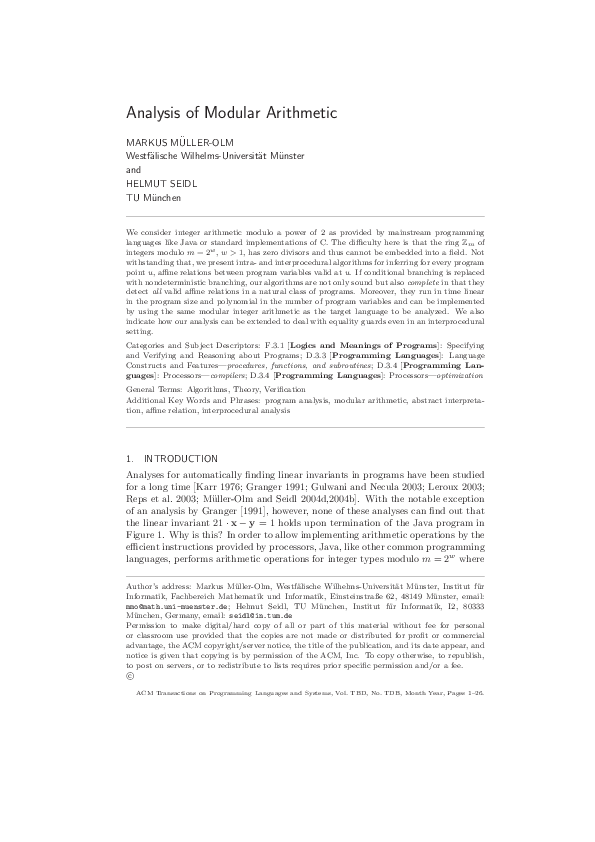 (PDF) Analysis of modular arithmetic