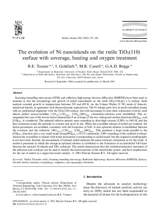 (PDF) The evolution of Ni nanoislands on the rutile TiO2(110) surface with coverage, heating and ...
