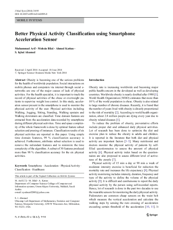 (PDF) Better Physical Activity Classification using Smartphone Acceleration Sensor