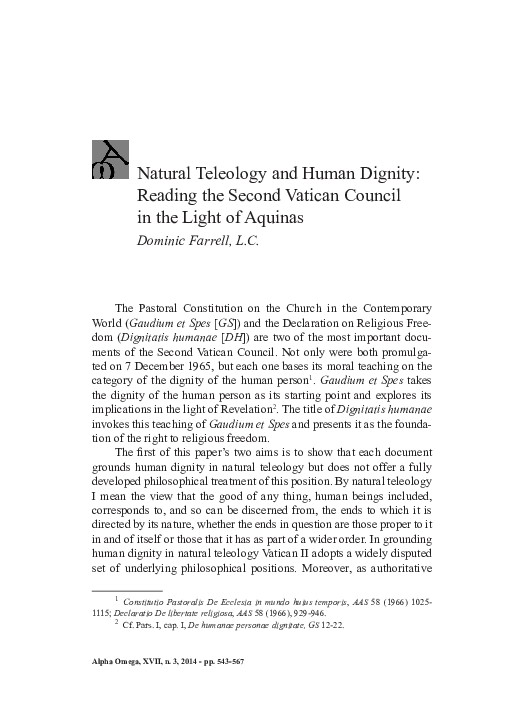(PDF) Natural Teleology and Human Dignity: Reading the Second Vatican ...