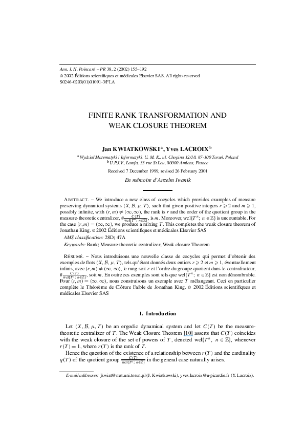 Pdf Finite Rank Transformation And Weak Closure Theorem