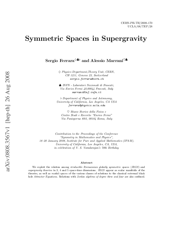 (PDF) Symmetric spaces in supergravity