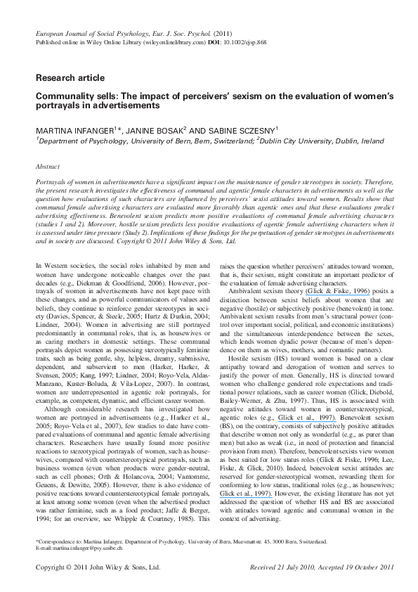 (PDF) Communality sells: The impact of perceivers' sexism on the ...