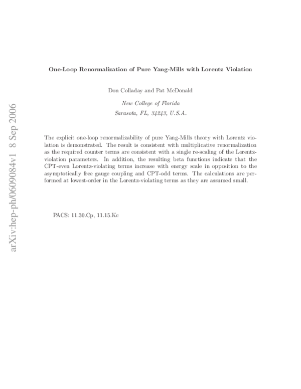 (PDF) One-loop renormalization of pure Yang-Mills theory with Lorentz violation