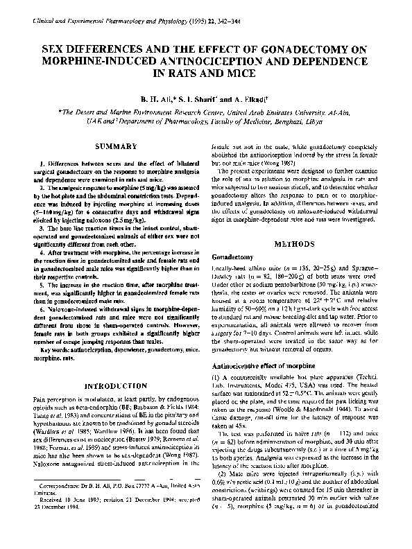 (PDF) SEX DIFFERENCES AND THE EFFECT OF GONADECTOMY ON MORPHINE-INDUCED ...