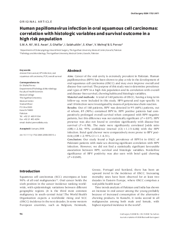 Pdf Human Papillomavirus Subtype 16 Is Common In Pakistani Women With
